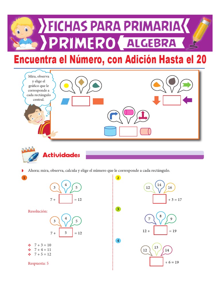 Encuentra El Número Con Adición Hasta El 20 para | PDF