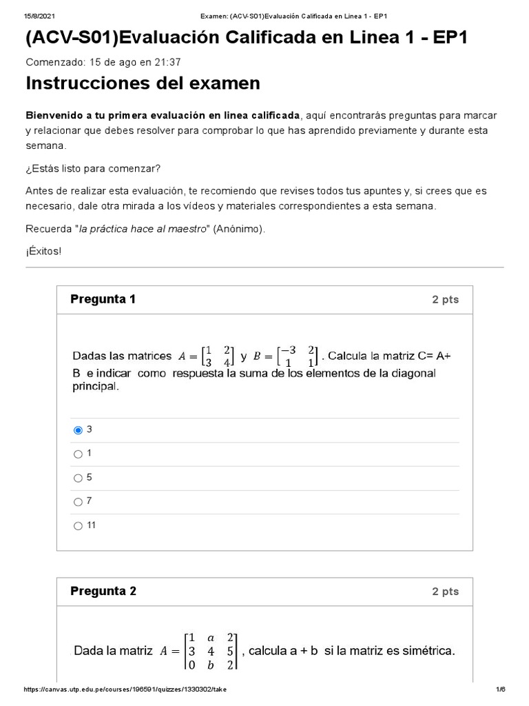 Examen - (ACV-S01) Evaluación Calificada en Linea 1 - EP1 | PDF