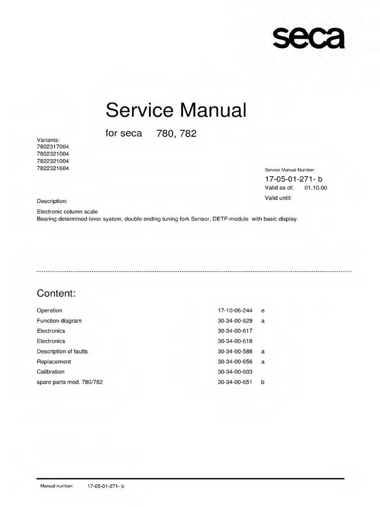 Seca - 780 & 782 Scale Service Manual | PDF | Power Supply | Calibration