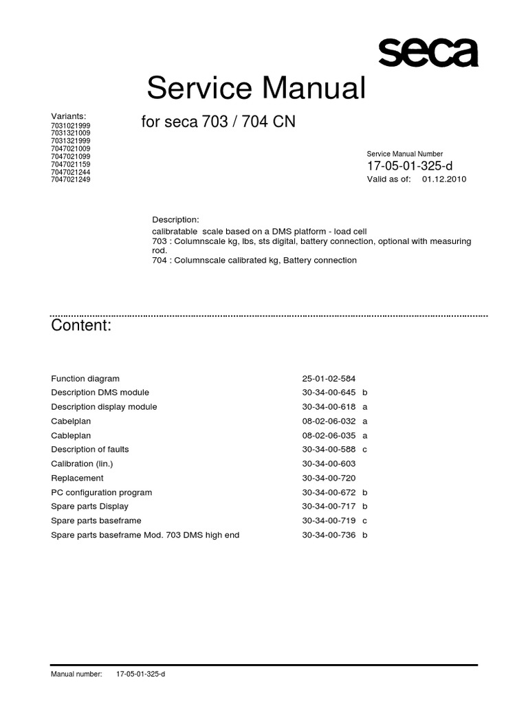 Seca - 703 & 704 Service Manual | PDF | Calibration | Capacitor