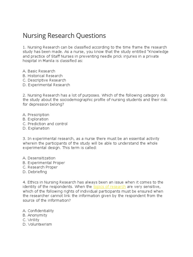 Nursing Research Exam Questions | PDF | Mode (Statistics) | Nursing