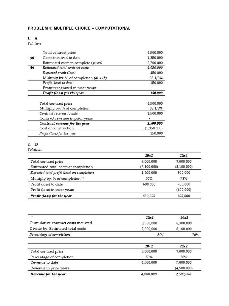 Solutions To Assign. - Prob 4 Construction Contracts | PDF | Cost ...