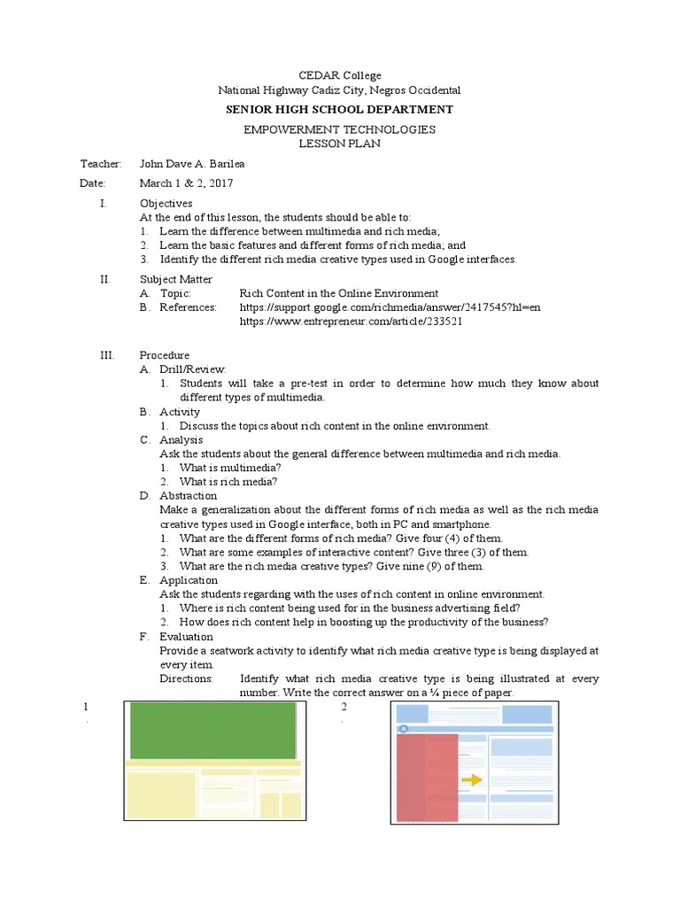 Emp Tech - Lesson Plan MARCH | PDF | Interactive Media | Multimedia