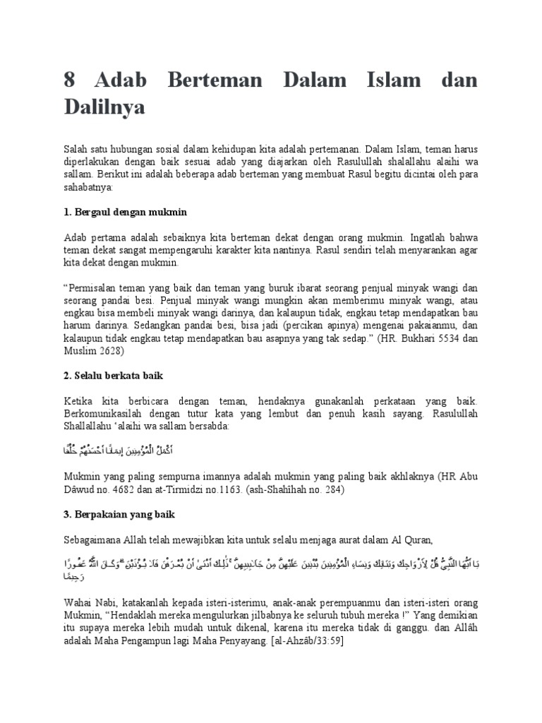 8 Adab Berteman Dalam Islam Dan Dalilnya | PDF