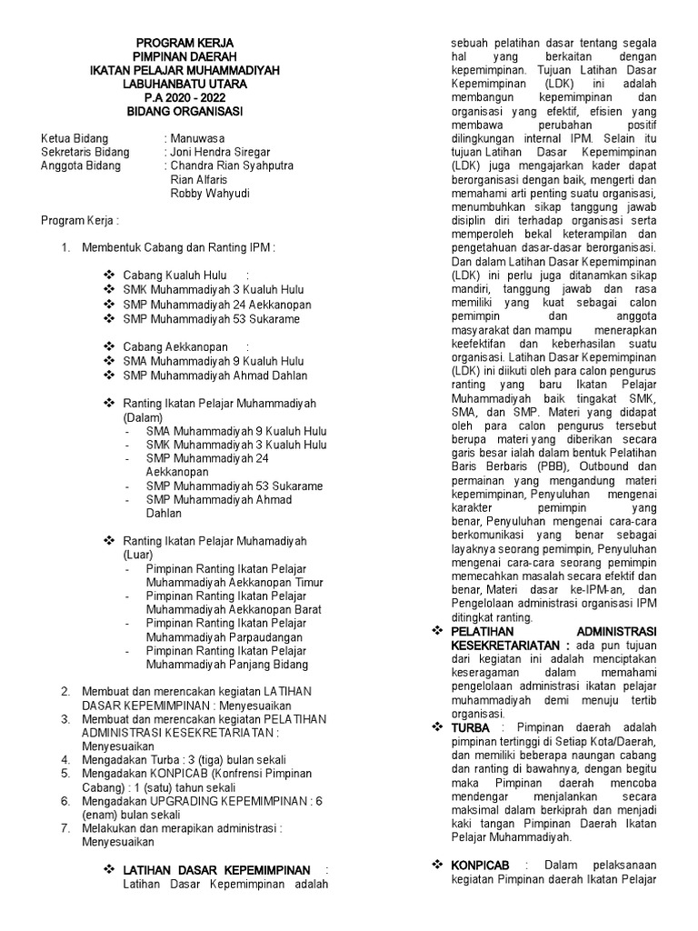 Program Kerja Bidang Organisasi | PDF