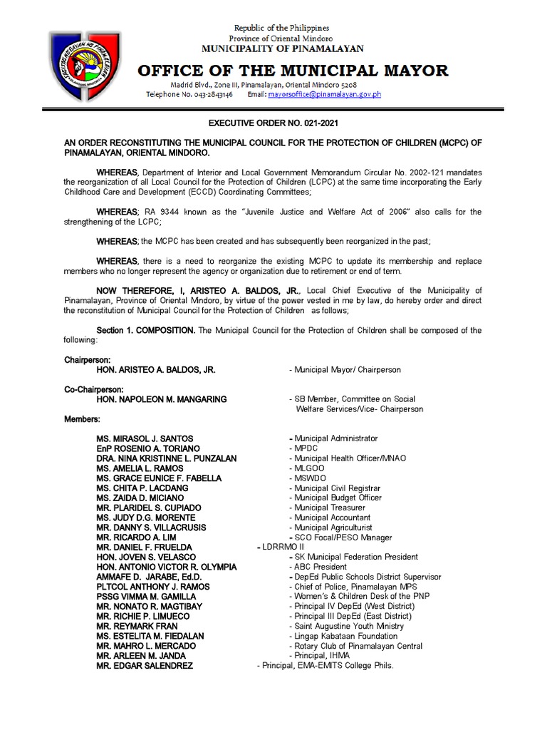 Executive Order No. 21-2021 Local Council For The Protection of ...