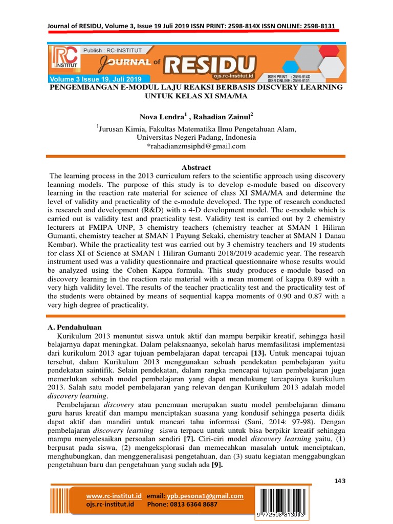 Pengembangan E-Modul Laju Reaksi Berbasis Discvery Learning Untuk Kelas Xi Sma/Ma | PDF ...