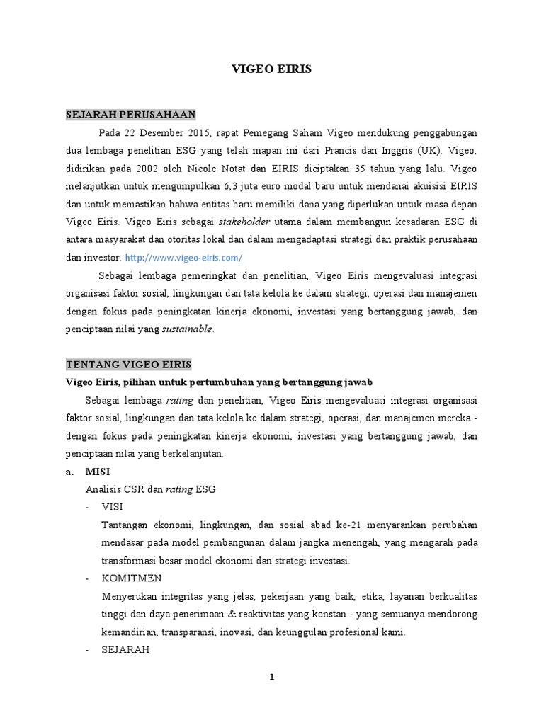 Sejarah dan Peran Vigeo Eiris dalam ESG | PDF | Bisnis