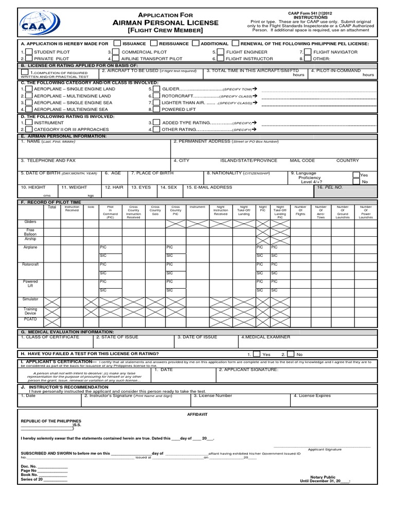 541 Form Pel Pilot Application Caap 22012 Amend2 | PDF | Flight ...