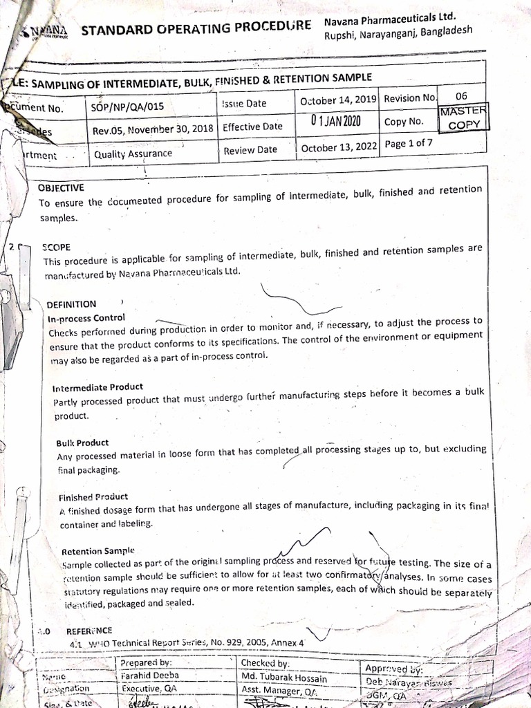 SOP For Sampling | PDF