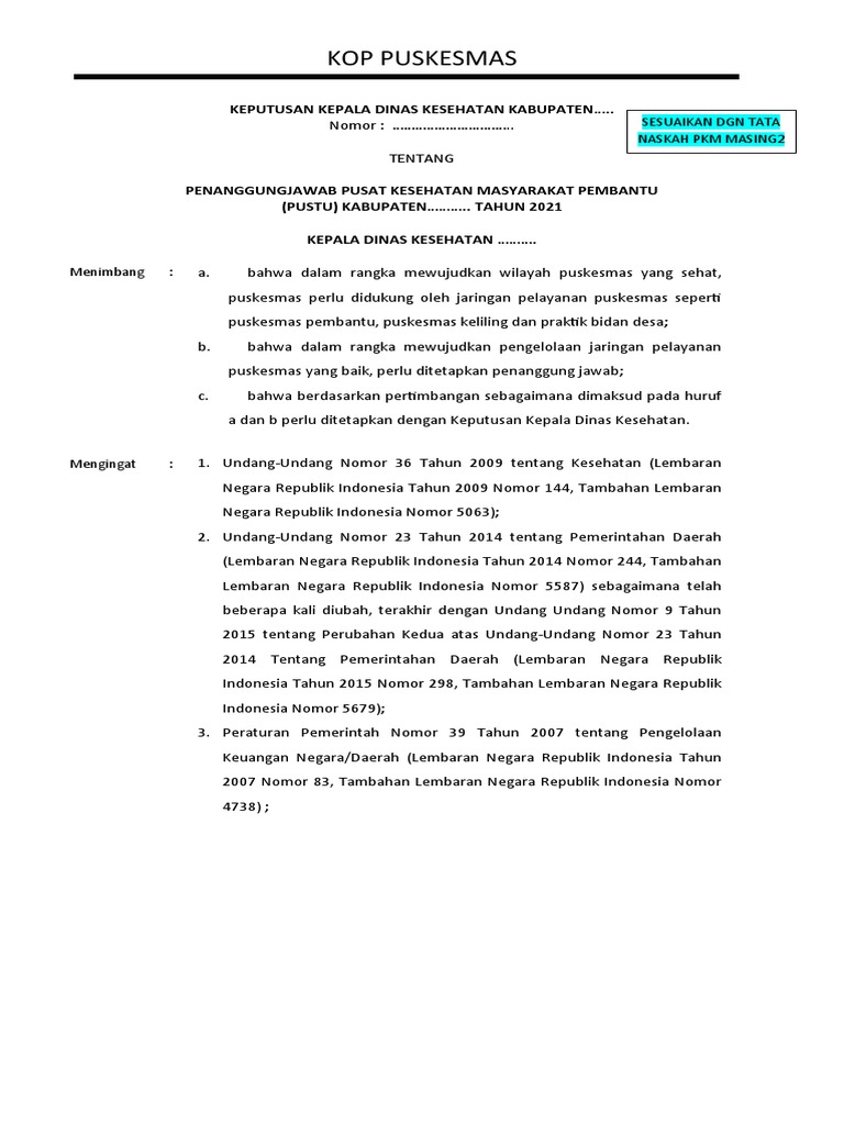 Contoh SK PJ PUSTU, PJ ASPAK PKM 2021 | PDF