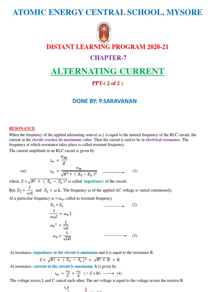 Class - 12 - Physics - Alternating Current - PPT-2 of 3 | PDF ...