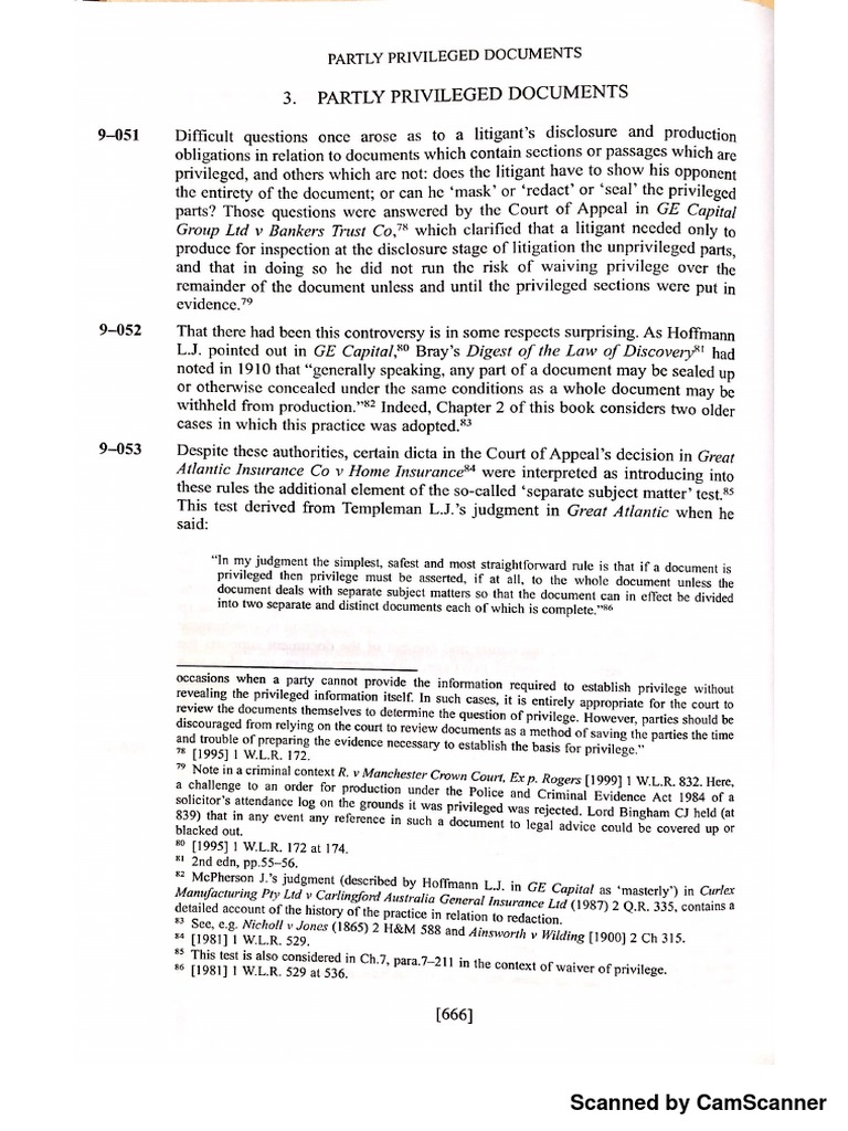 Privilege, Colin Passmore, CH 9, 'Partly Privileged Documents' | PDF