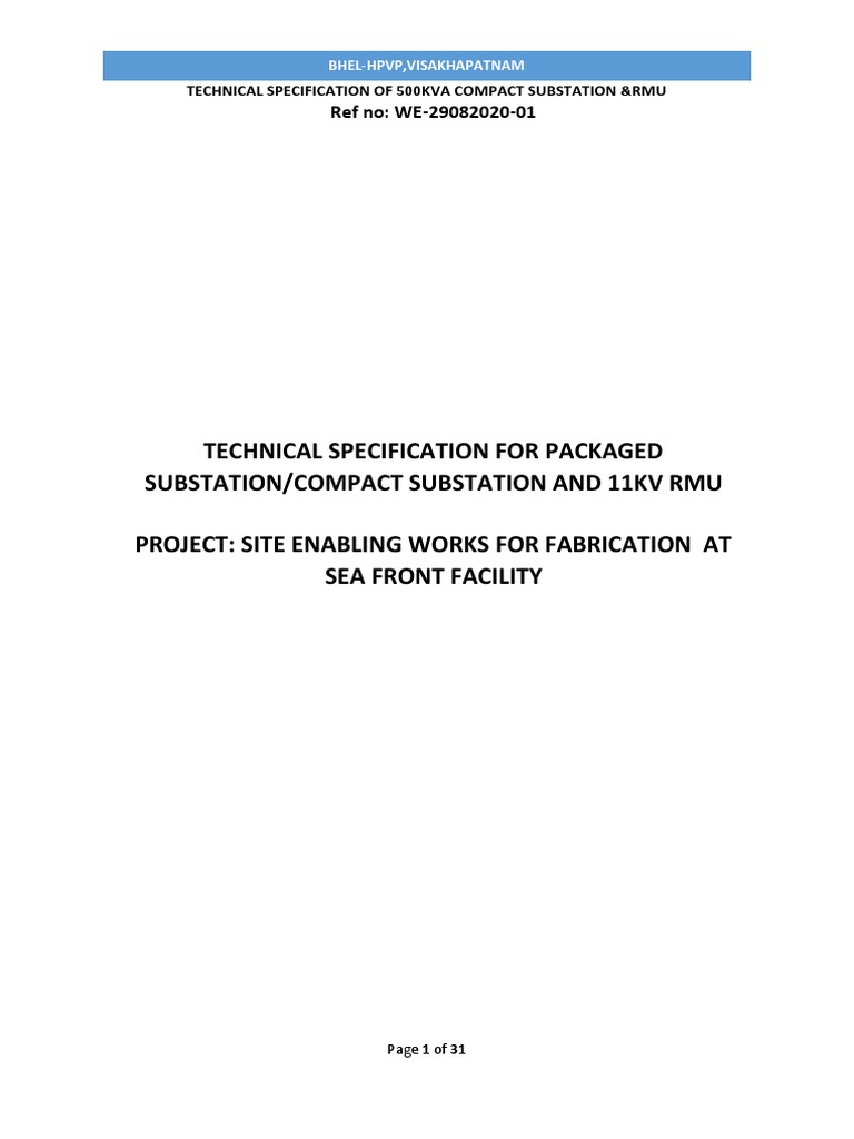 TDC & Specification of CSS&RMU - Revised | PDF | Electrical Substation | Transformer