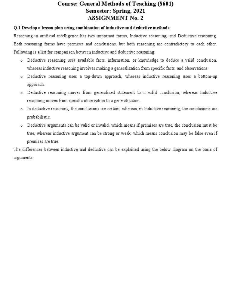 Q.1 Develop A Lesson Plan Using Combination of Inductive and Deductive ...