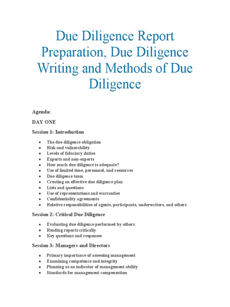 Due Diligence Report Preparation | PDF | Valuation (Finance) | Due ...