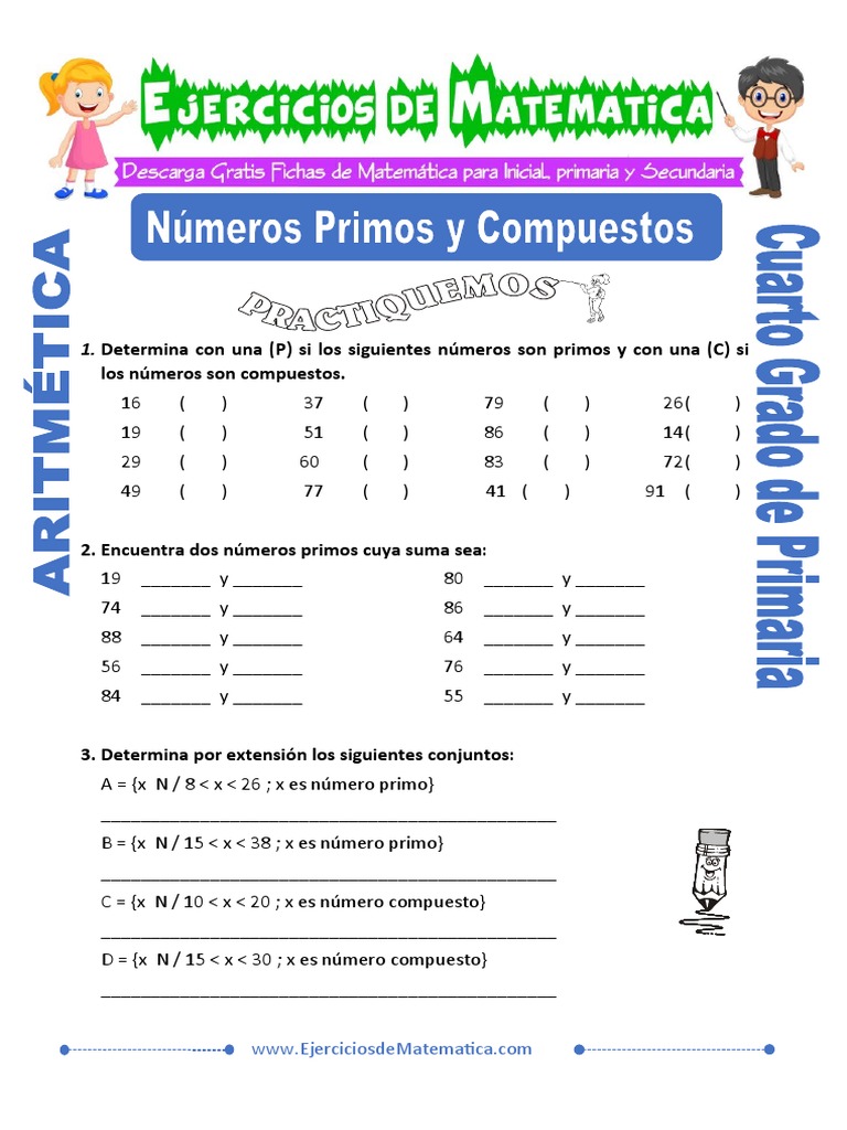 Ejercicios de Números Primos y Compuestos | PDF