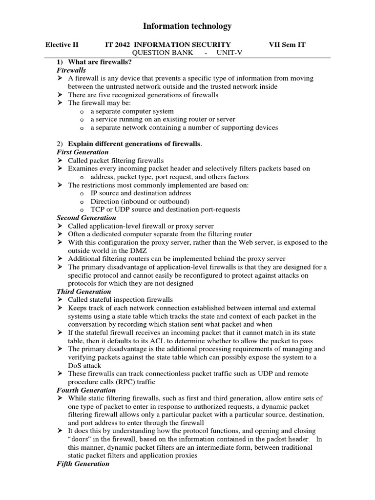 IT2042 Info Sec UNIT V NOTES | PDF | Cryptography | Firewall (Computing)