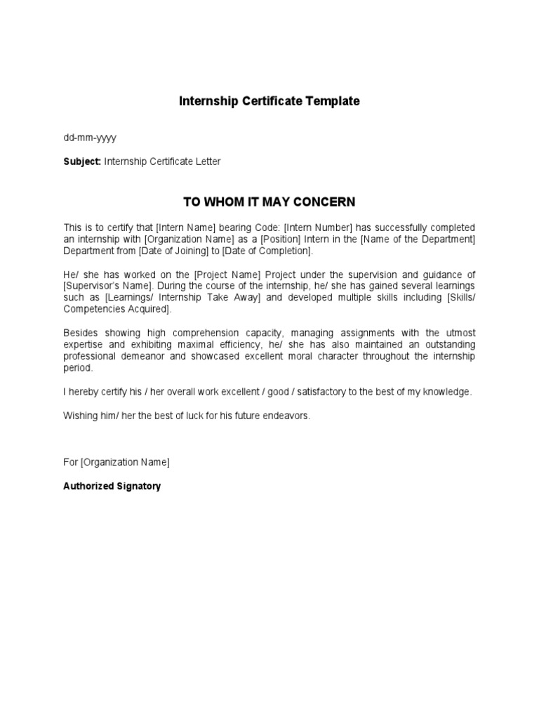 Internship Certificate Template | PDF