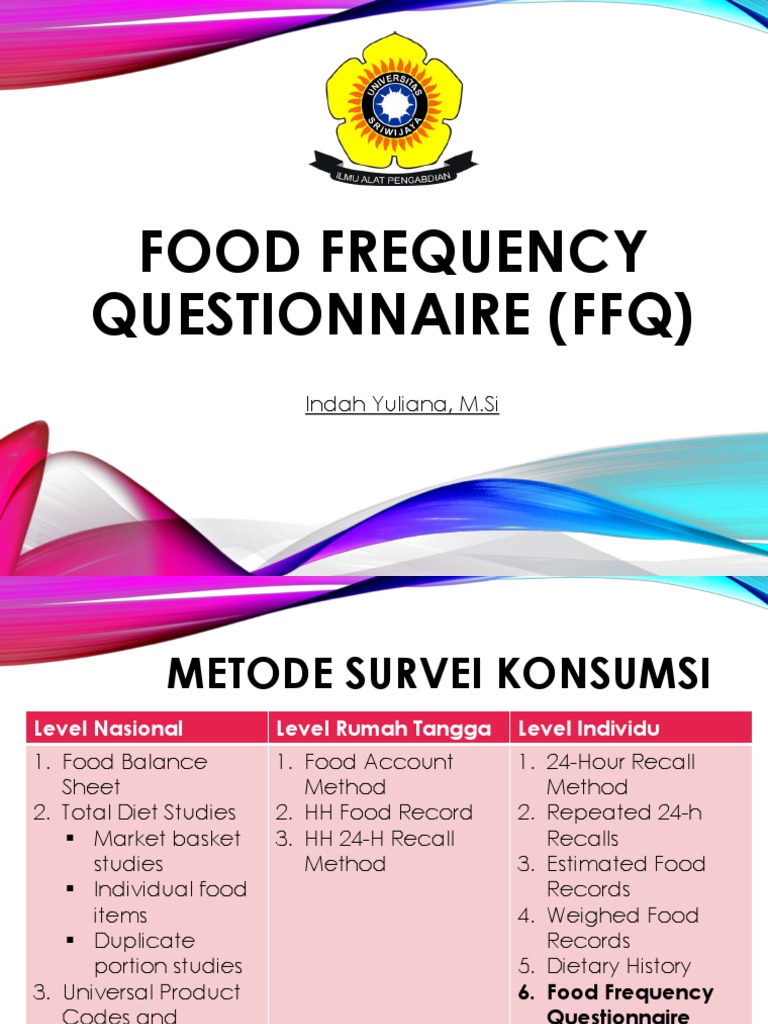 Food Frequency Questionnaire (FFQ) : Indah Yuliana, M.Si | PDF | Food ...