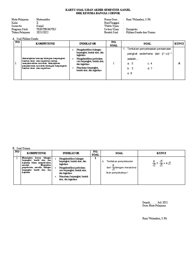 KARTU SOAL Matematika | PDF