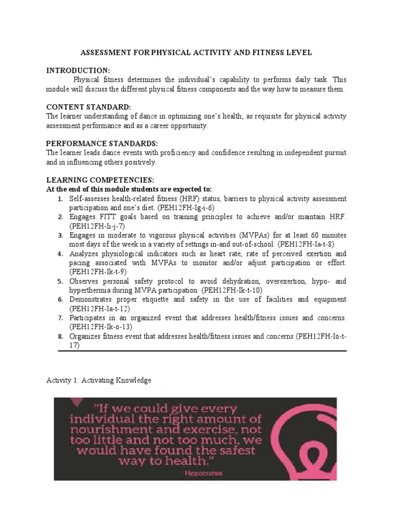 Assessment For Physical Activity and Fitness Level | PDF | Physical ...