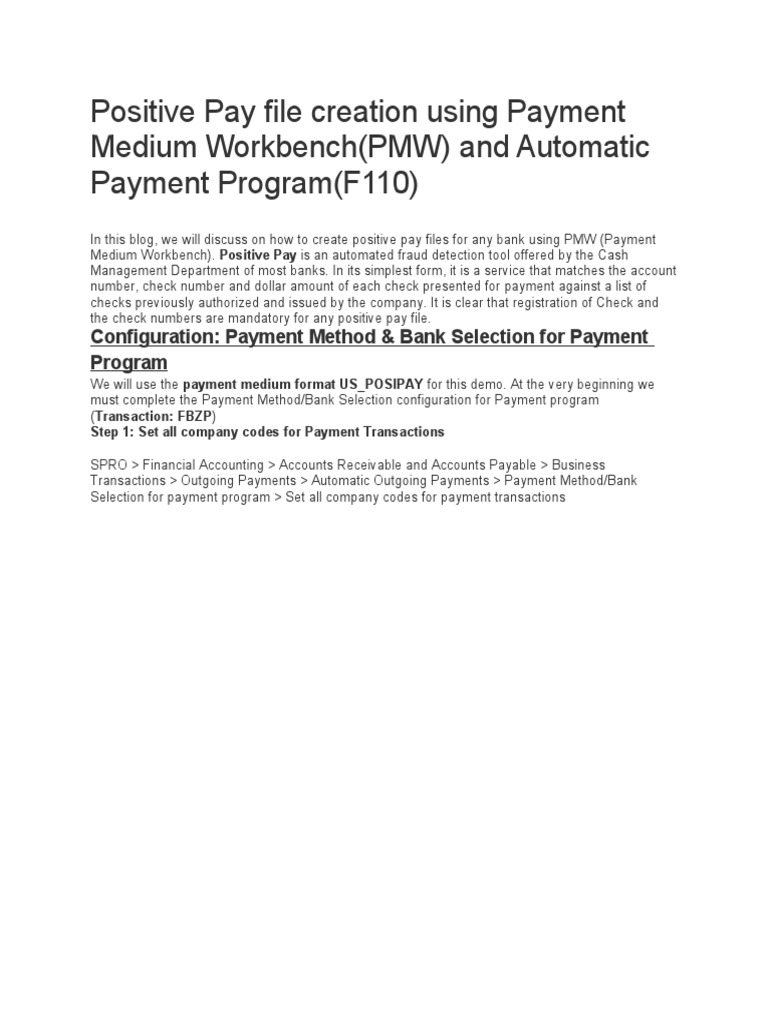 Positive Pay File Creation Using Payment Medium Workbench | PDF ...