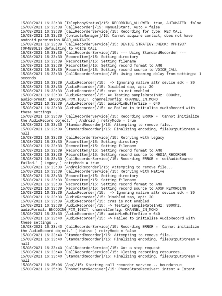 CallRecord Log | Download Free PDF | Filename | Android (Operating System)