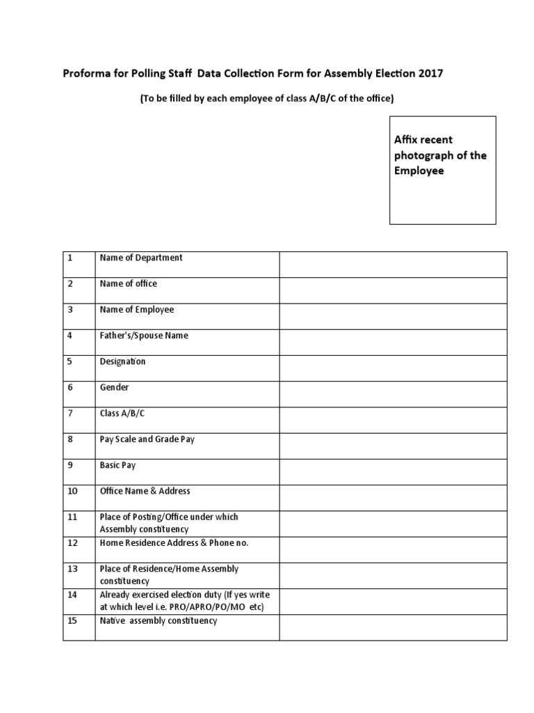 Proforma For Polling Staff Data Collection | PDF