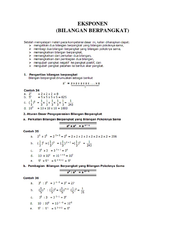 EKSPONEN (Bilangan Berpangkat) | PDF