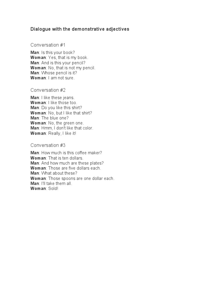 Dialogue With Demostravite Adjectives | PDF