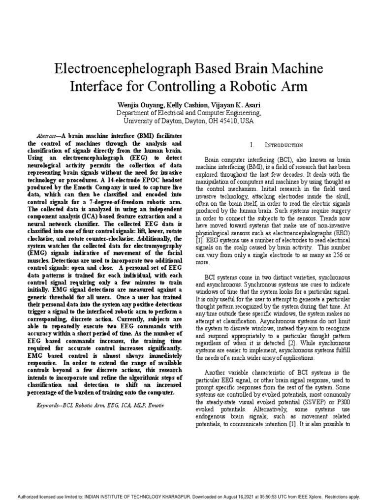 Electroencephelograph Based Brain Machine Interface For Controlling A Robotic Arm | PDF ...
