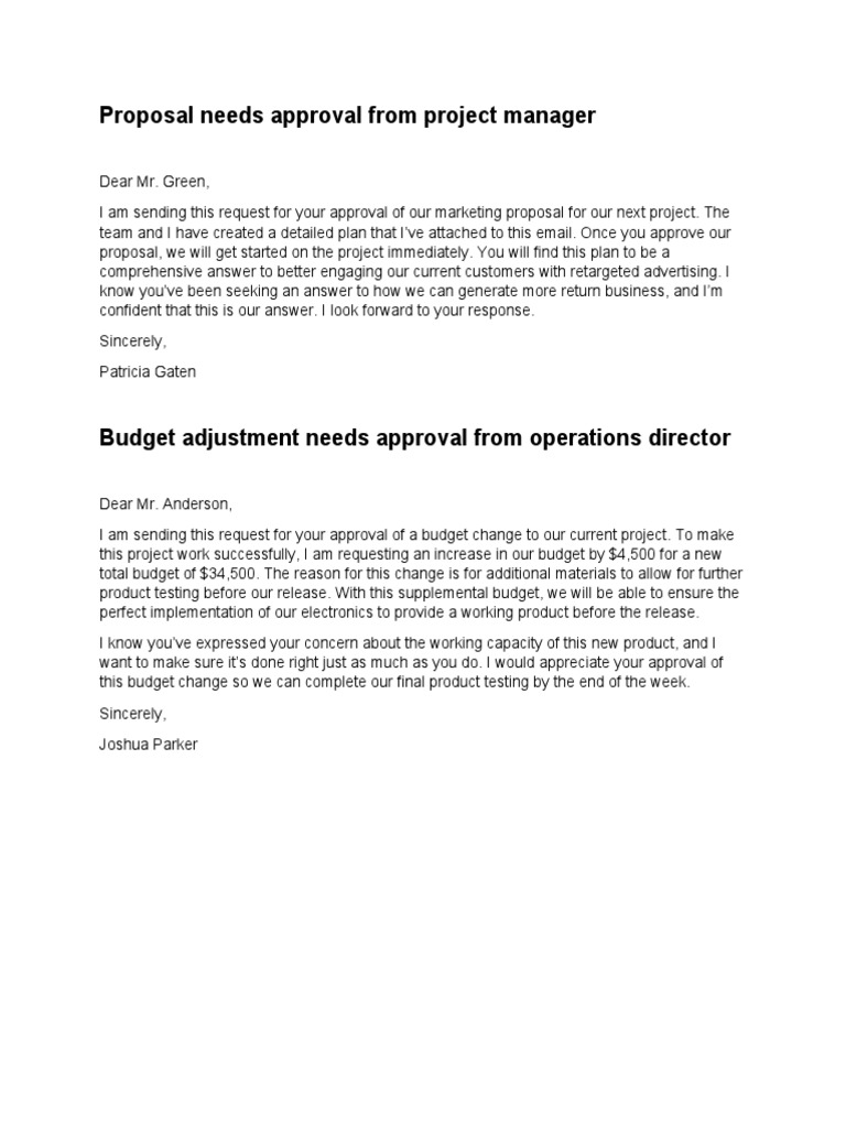 Approval Request Letters for Projects | PDF | Career & Growth | Finance ...
