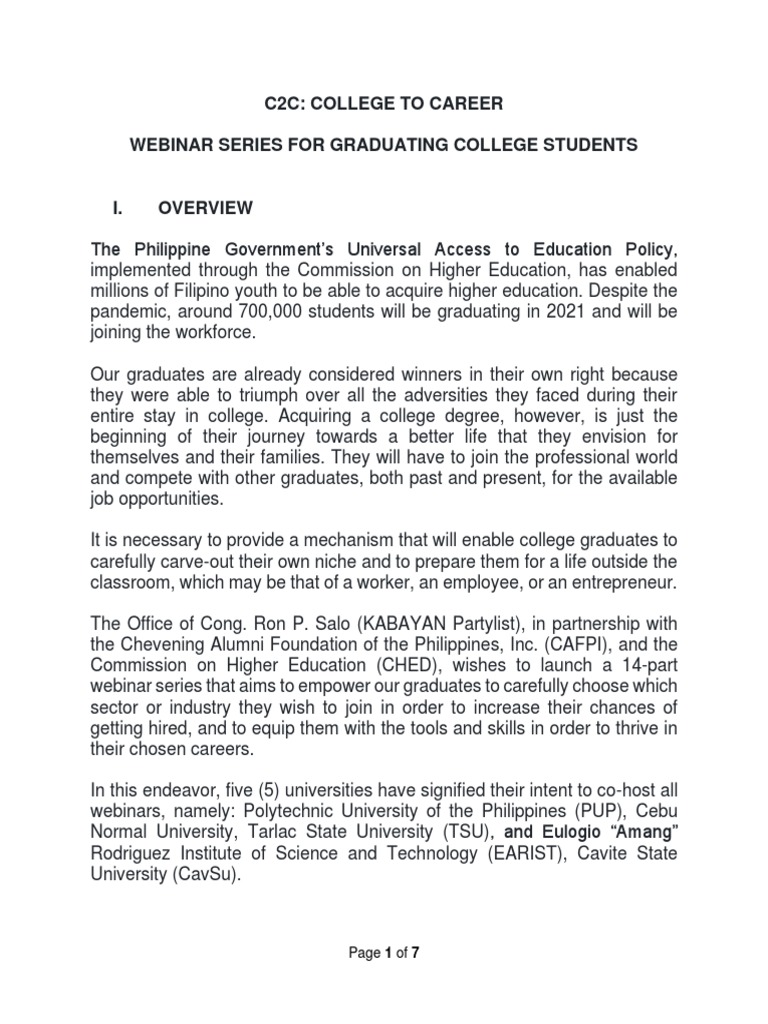 College to Career Webinar Series | PDF | Career & Growth