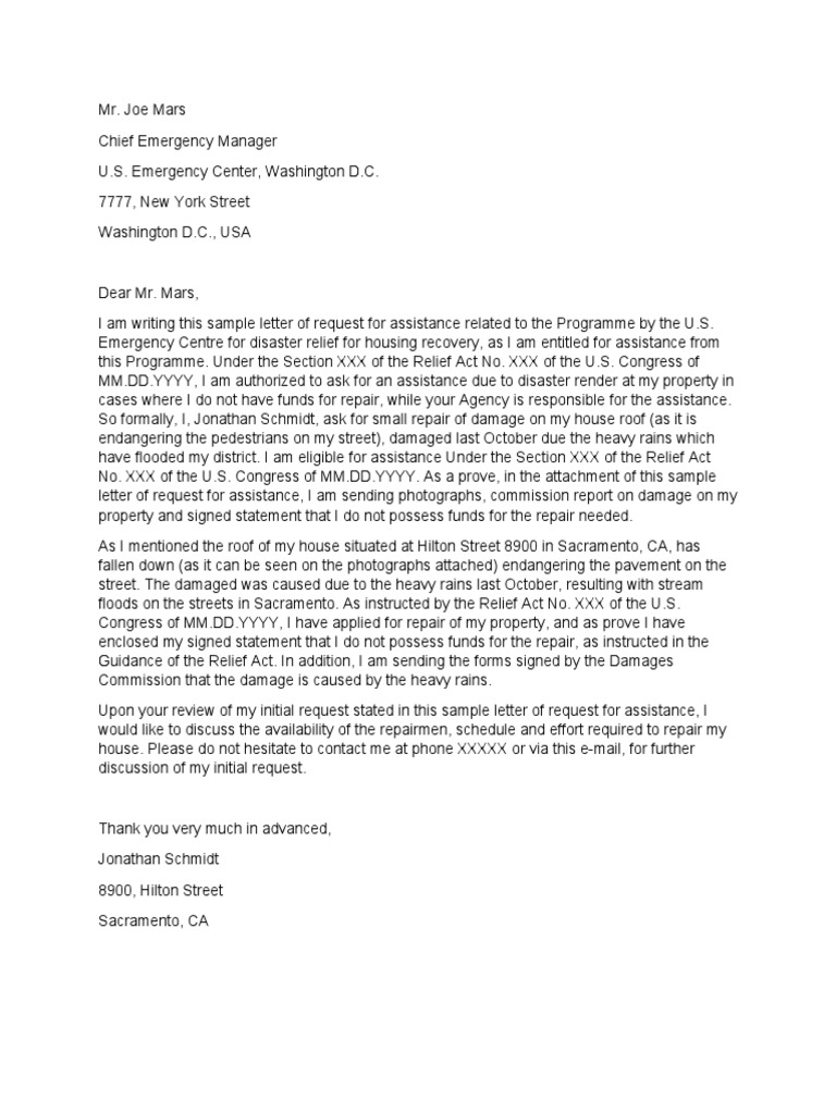 Sample Letter of Request For Assistance | PDF