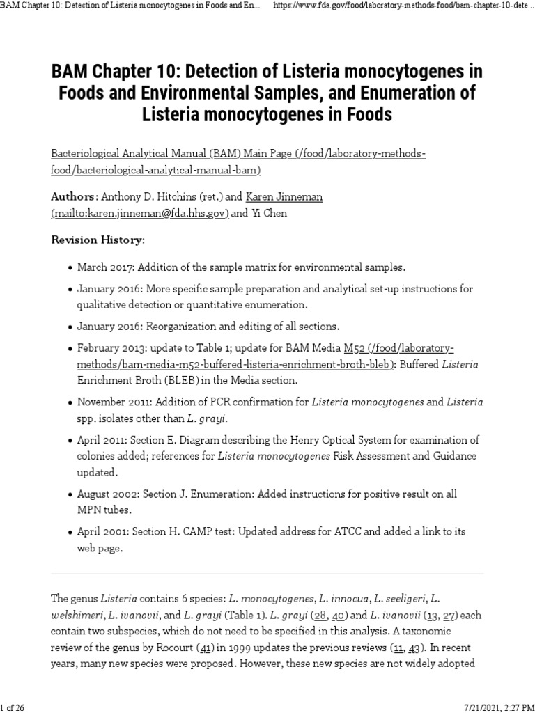 BAM Chapter 10 Detection of Listeria Monocytogenes in Foods and ...