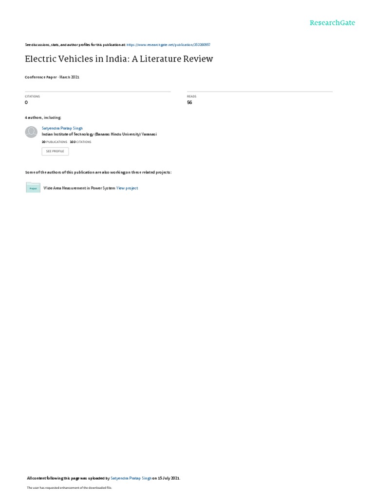 Electric Vehicles in India: A Literature Review: March 2021 | PDF ...