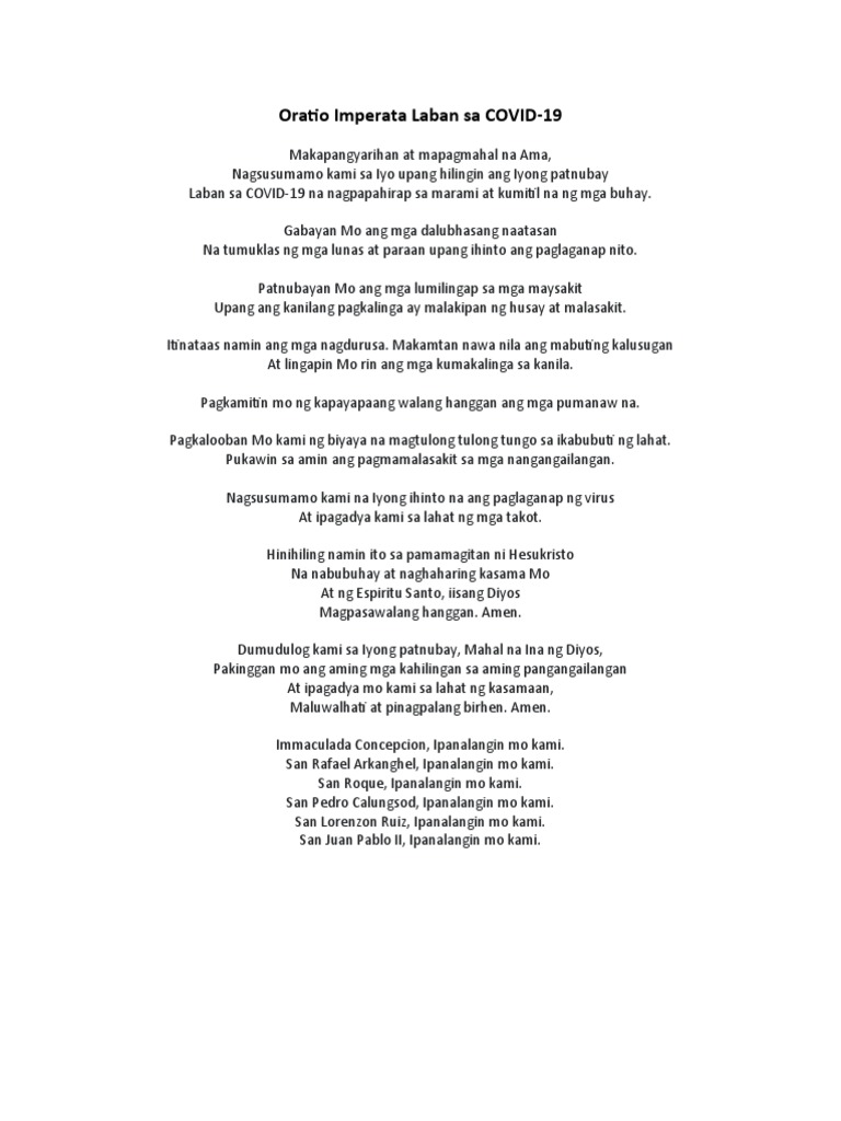 Oratio Imperata Laban Sa COVID | PDF