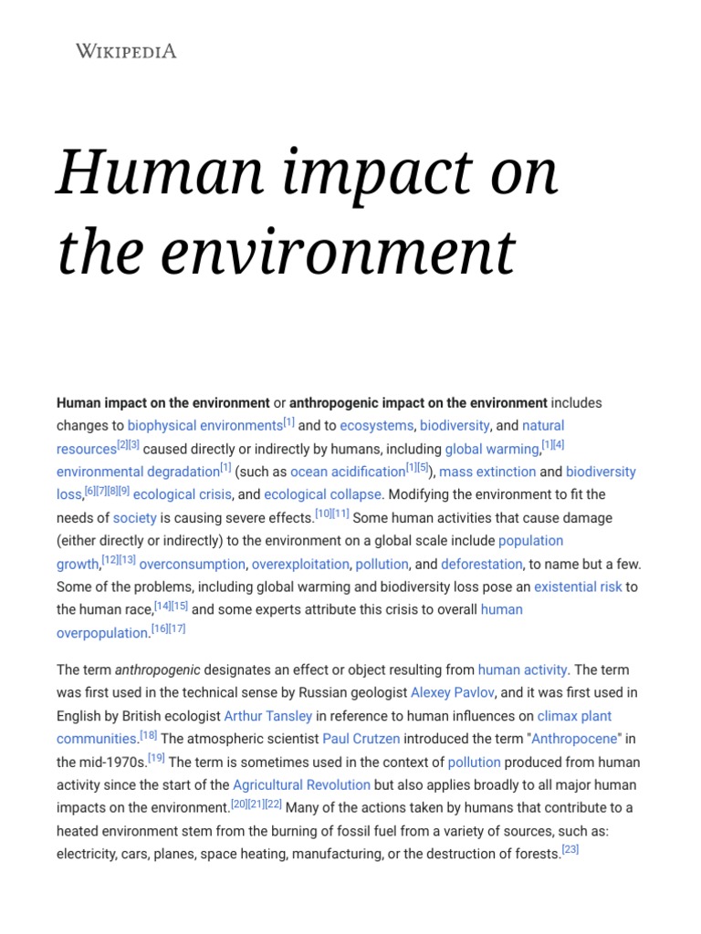 Human Impact On The Environment - Wikipedia | PDF | Ozone Depletion ...