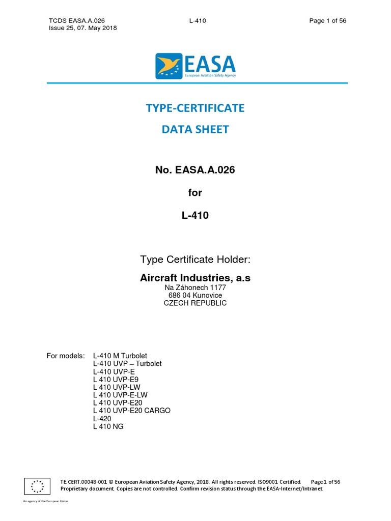 TCDS-EASA LET 410 - 026-L-410-Uvp-E9-L-410-Uvp-Lw-L-410-Uvp-E-Lw | PDF ...