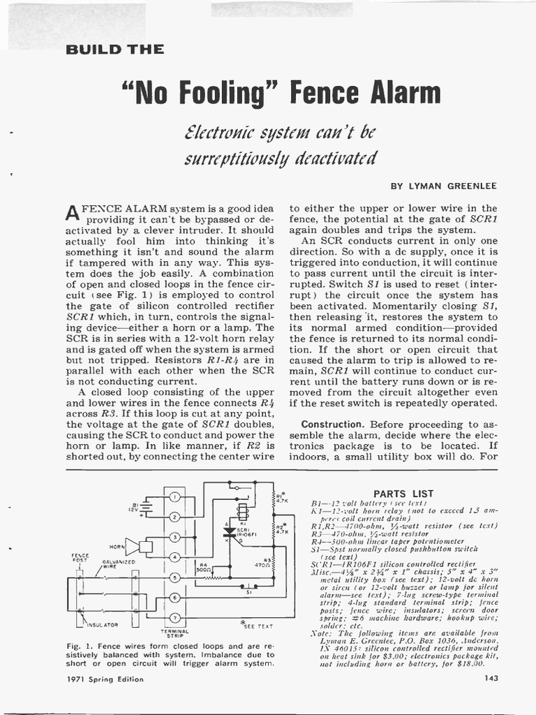 Fence Alarm (1971-Electronic-Experimenters-Handbook - Spring) | PDF ... Fence Alarm (1971-Electronic-Experimenters-Handbook - Spring) | PDF ...