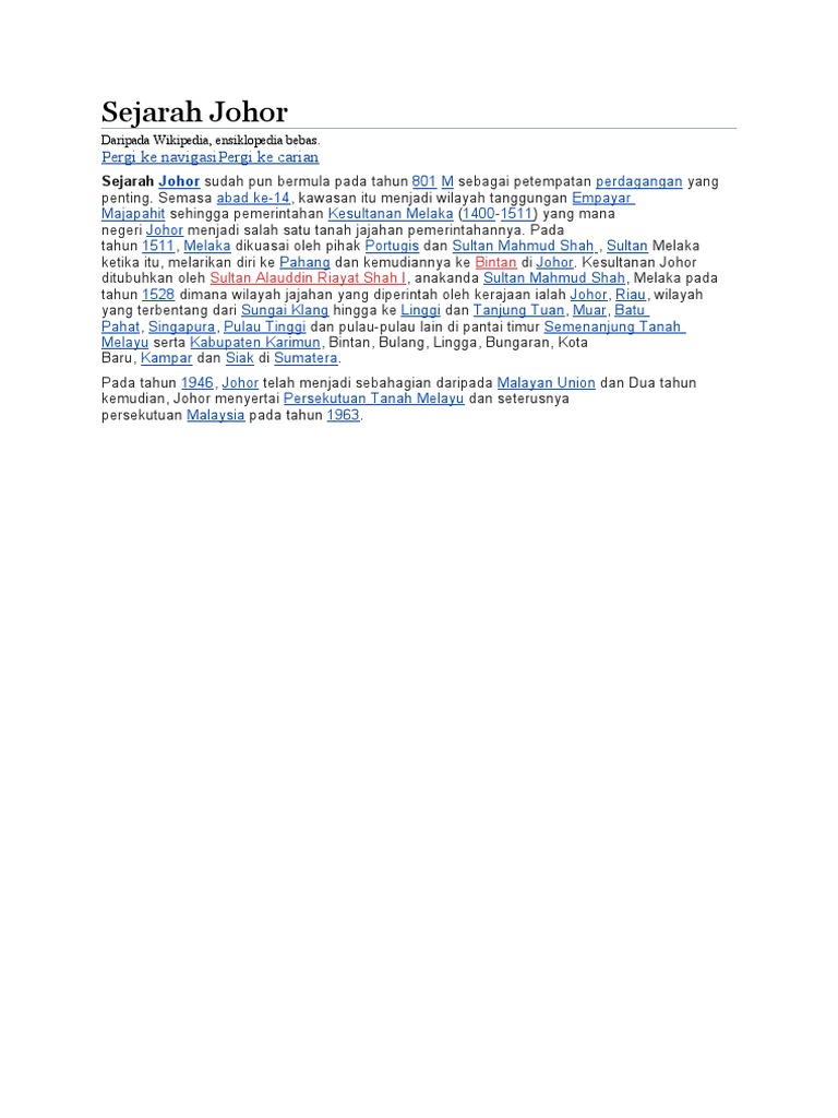 Sejarah Awal Johor dan Kesultanan | PDF