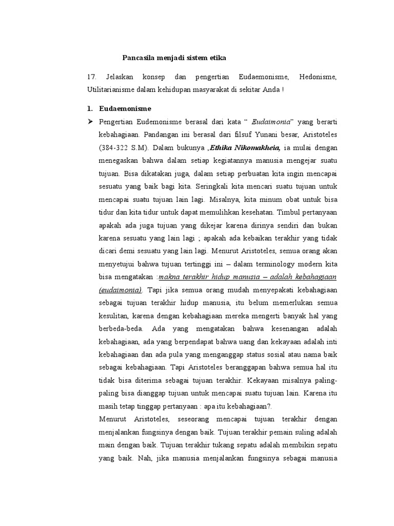 Eudaemonisme: Etika Kebahagiaan Aristoteles | PDF | Filsafat