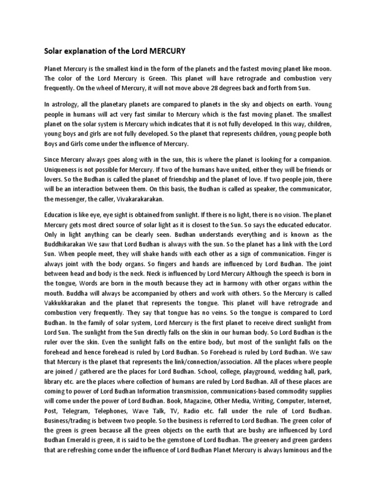 Solar Explanation of The Lord MERCURY | PDF | Mercury (Planet) | Planets