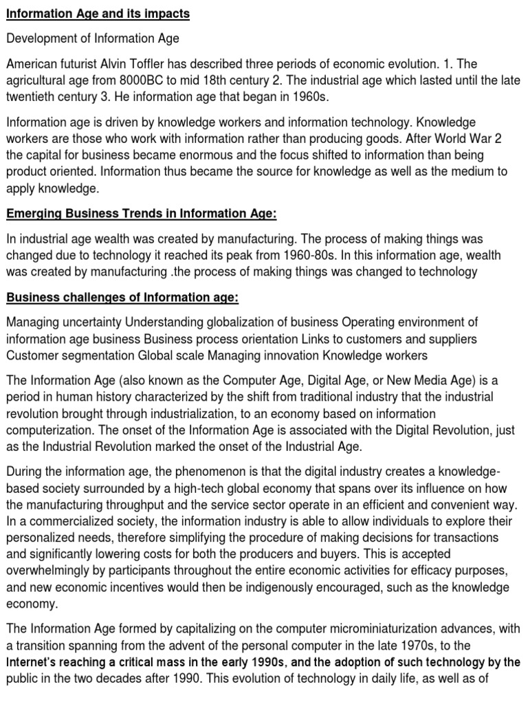 Information Age and Its Impacts | PDF | Information Age | Internet