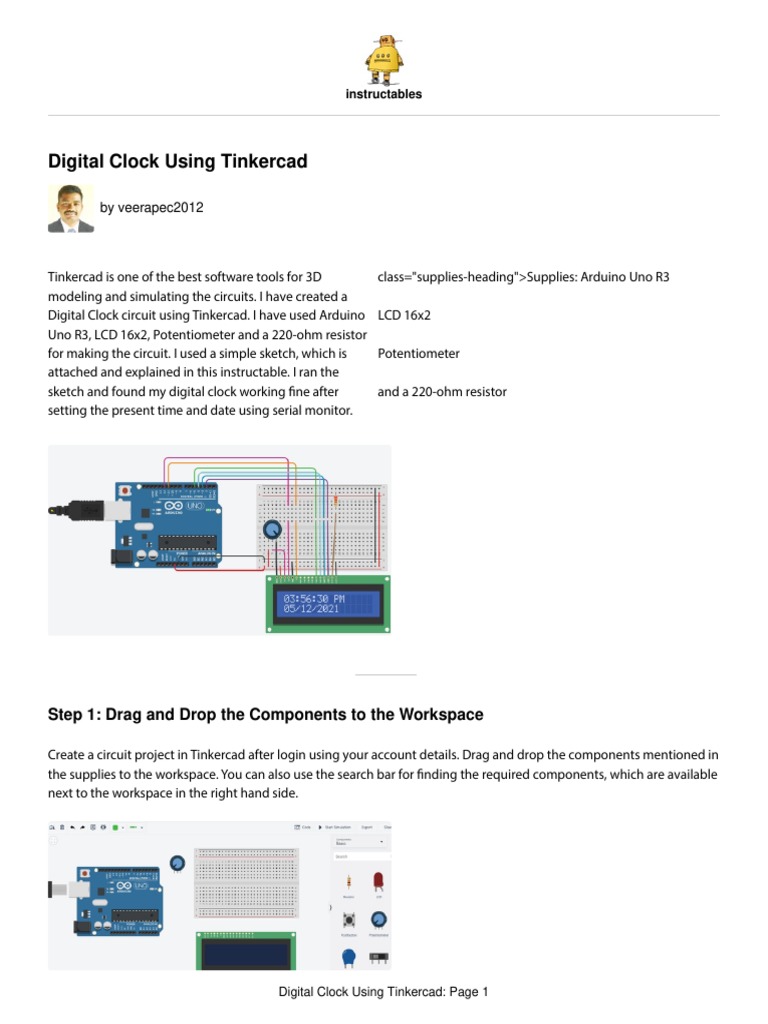Digital Clock Using Tinkercad: Step 1: Drag and Drop The Components To ...