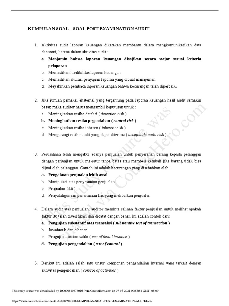 Soal Latihan Audit Keuangan | PDF | Bisnis | Pengelolaan Keuangan & Uang