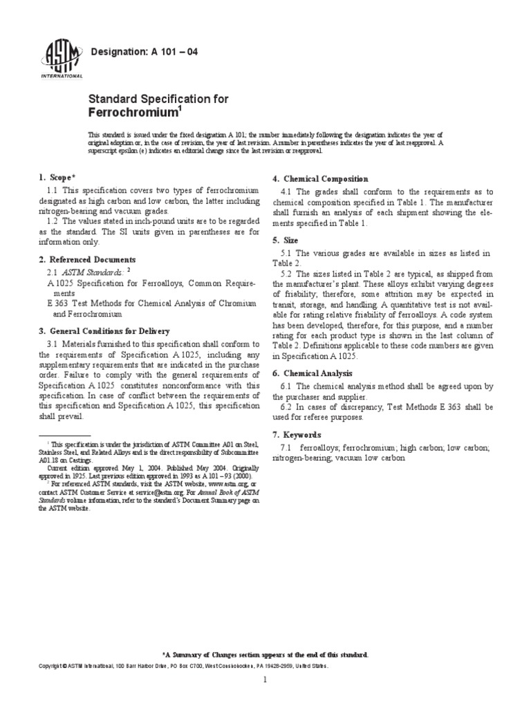 Astm A101-04 | PDF | Specification (Technical Standard) | Chemistry