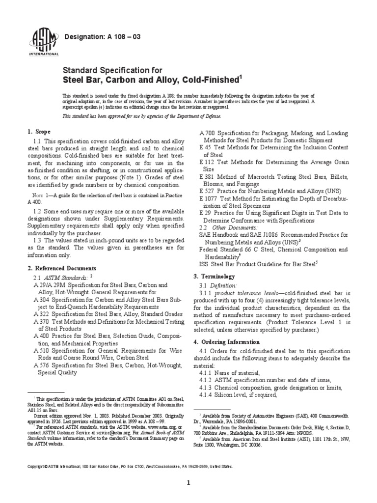 Astm A108-3 | PDF | Steel | Engineering Tolerance