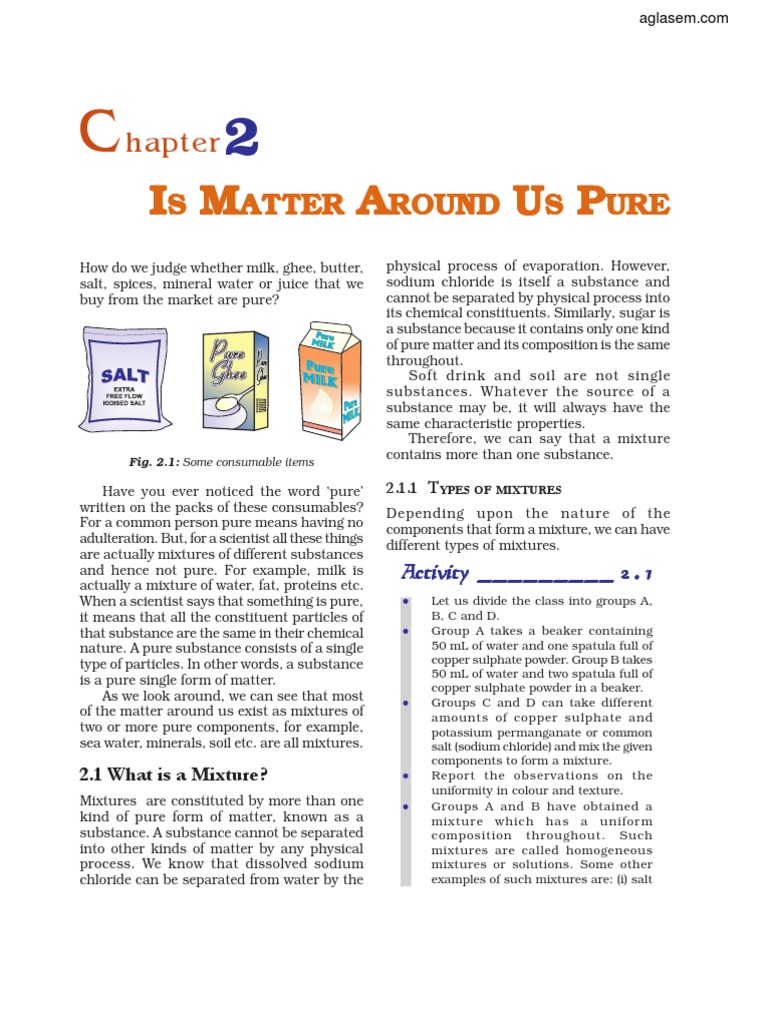 NCERT Book Class 9 Science Chapter 2 Is Matter Around Us Pure | PDF ...
